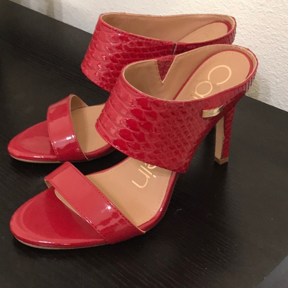 Calvin Klein | Shoes | Calvin Klein Red Snake Skin Sandles | Poshmark